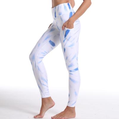 China YBPD-0030，yoga pants new explosive style tie-dye printing yoga high waist pocket yoga pants ninth leggings for sale