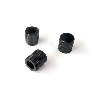 China Vertical Knurled Aluminum Control Knob Black Blind Bore Potentiometer Knob with Side Set Screw Hole OEM Custom CNC Machined for sale