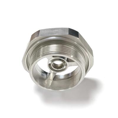 China Custom CNC Turn-Mill Hexagonal 316 Stainless Steel Threaded Instrument End Cap Tri-Spoke Hollow Threaded Housing for sale