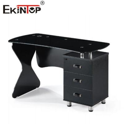China Wood Metal Glass Corner Computer Desk Black Smooth Glossy Finish for sale