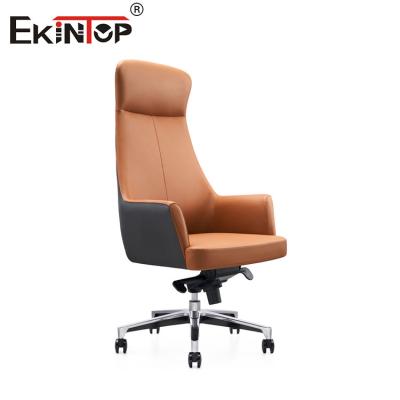 中国 Orange High Back Leather Chair With Armrests And Smooth Casters 販売のため