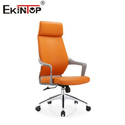 中国 High Back Orange Leather Office Chair With Wheels Modern Style 販売のため