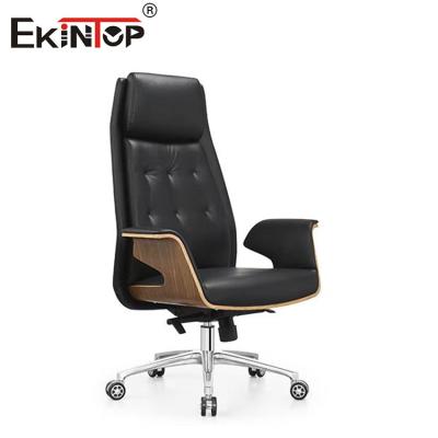 中国 Black Office Leather Chair With PP Armrest And Wheels 販売のため