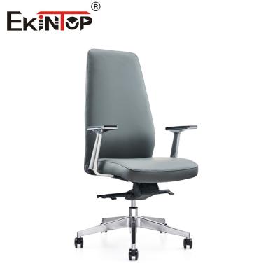 Chine Chaise de bureau en cuir bleu gris écologique avec accoudoirs et hauteur réglables à vendre
