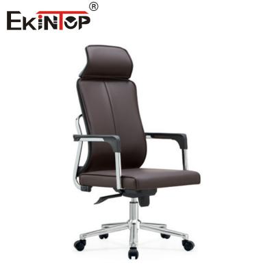 中国 Deep Brown Leather Office Chair With Adjustable Back Support And Height 販売のため