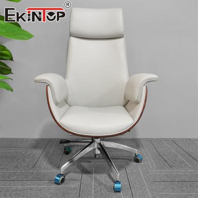 China High Back White Leather Office Chair Swivel Function Commercial Office Chairs for sale