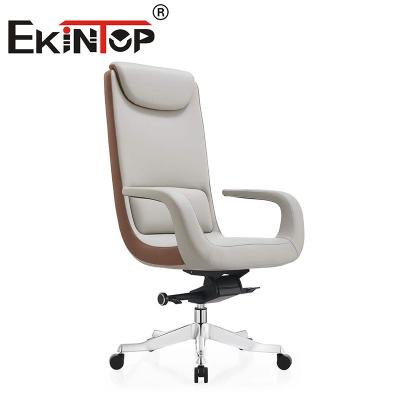 China High Back Metal Office Furniture Cowhide Office Chair  With Aluminium Base for sale