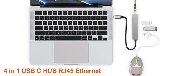 MSLFORCE USB 3.2 Gen 1 Desktop HUB with 3 USB ports and RJ45 Ethernet adapter