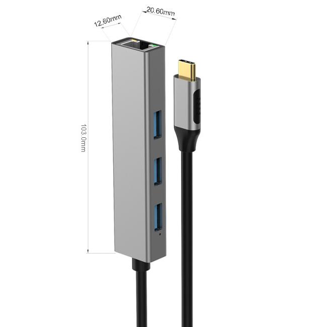 Compact USB hub with Ethernet adapter in use with laptop