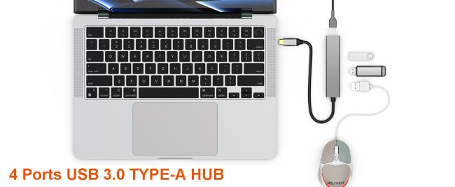 MSLFORCE USB 3.2 Gen 1 Desktop TYPE-C to USB 3.0 Hub with extension cable