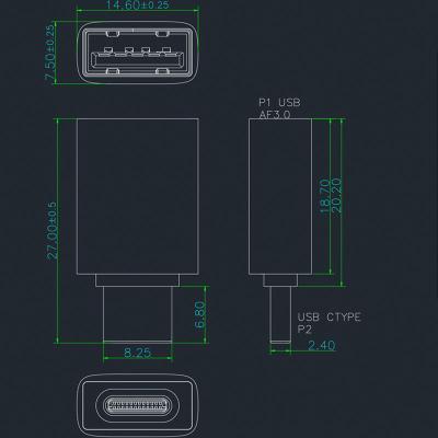 中国 小型 3.1 M to USB A F USB C アダプター OTG対応 5Gbps速度 メタルボディ 販売のため