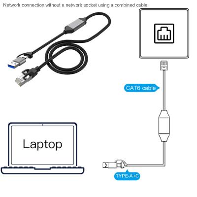 China USB 3.2 Gen 1 Type C To RJ45 Lan 10 Meters Ethernet Cable for sale