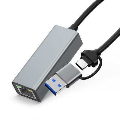 China Dual Port USB3.0 Type A And Type C Gigabit Ethernet Adapters for sale
