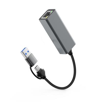 China Dual Port USB3.0 Type A And Type C Gigabit Ethernet Adapters for sale