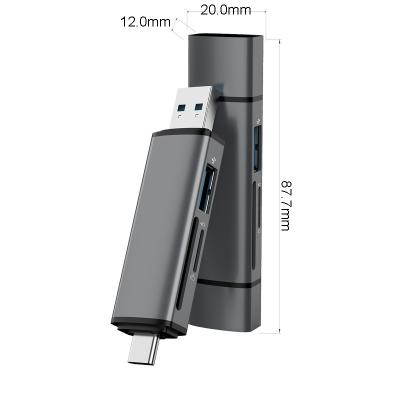 China Dual Port USB 3.0 Type C OTG HUB With SD Micro SD Memory Card Reader Metal Housing for sale