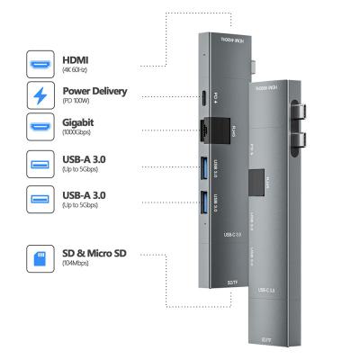 중국 듀얼 USB C 썬더볼트 호환된 맥북 에어 프로용 8인2 멀티 포트 허브 판매용