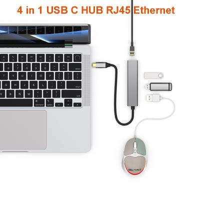 중국 USB Type C 멀티 포트 4 in 1 3.0 USB 허브 RJ45 이더넷 판매용
