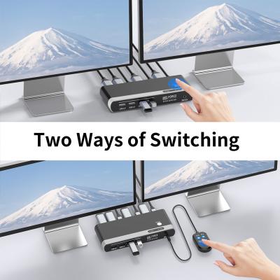 China KVM Switch USB C de salida de monitor dual DisplayPort con 4 puertos USB 2.0 HUB en venta