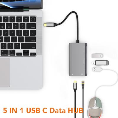 중국 유선 이더넷 어댑터 및 전원 공급 장치가 있는 5 포트 USB C 허브 판매용