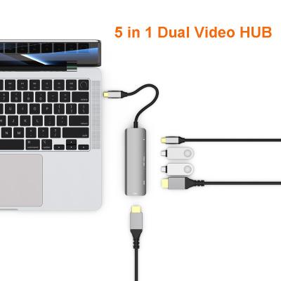 중국 5 in 1 USB C - 듀얼 HDMI 멀티 모니터 어댑터 (USB C 데이터 포트 및 전원 공급 포함) 판매용