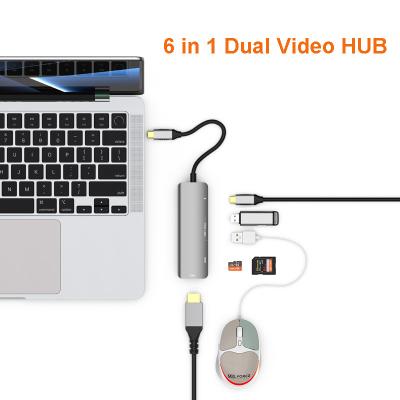 중국 USB A 데이터 포트 카드 리더 전원 공급 장치와 함께 6 in 1 USB C to 4K HDMI 비디오 확장 어댑터 판매용