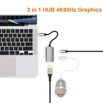 중국 3in1 USB C 멀티 포트 비디오 어댑터 4K 60Hz HUB 판매용