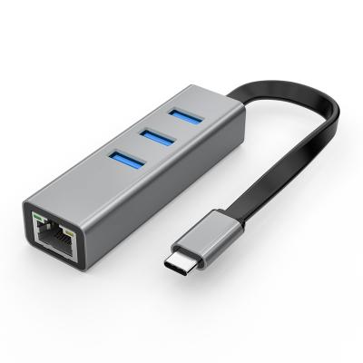 China Flexible USB C Cable Adding an Expansion Three USB A HUB And Gigabit Ethernet for sale