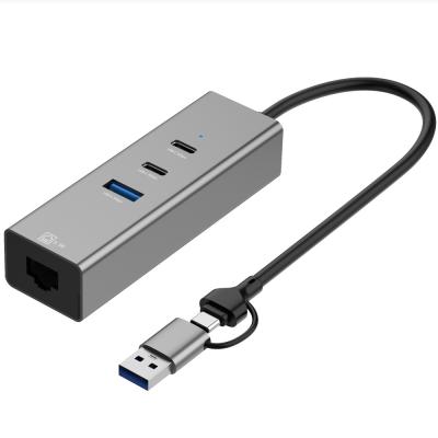 중국 새로운 4 IN 1 듀얼 포트 USB A & C 2.5G 이더넷 어댑터 2포트 USB C 및 USB A HUB 판매용