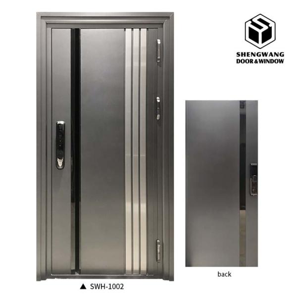 Quality Anti Theft Powder Coated Finish Modern Aluminum Entry Doors Commercial Grey for sale