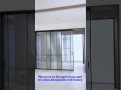 Three shutter sliding door with glass