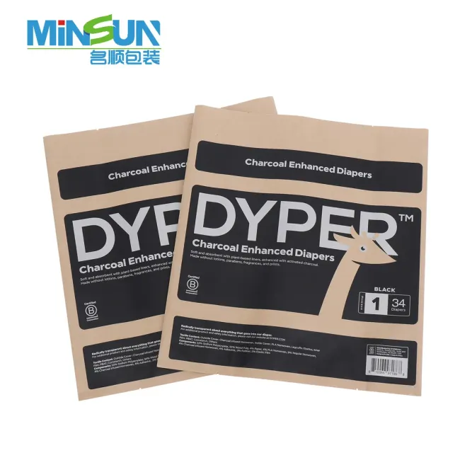 Middle Sealing Kraft Paper Packaging Bags Accordion Style Diaper Bag