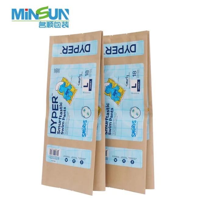 Middle Sealing Kraft Paper Packaging Bags Accordion Style Diaper Bag