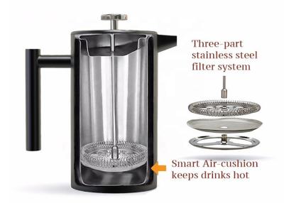 China Cafetiere murado dobro fabricante de café de aço inoxidável da imprensa francesa do metal de 8 copos à venda