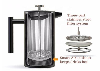 China van de het Roestvrije staal de Franse Pers van 1000ml 34oz van de de Koffiepot Dubbele Muur Matte Black Color Te koop