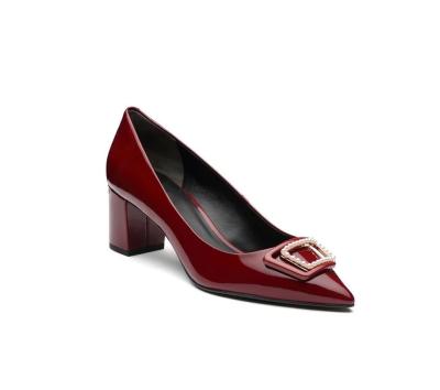 China Luxury middle heel shoes Patent leather upper with pearl and buckle women casual dress shoes 2018 autumn on sale for sale