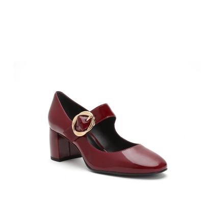 China Fashion Patent leather shoes middle heel 6 cm height buckle strap women dress shoes European style for sale