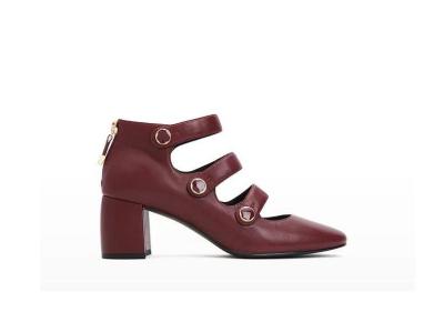 China Women leather shoes zip opening Kitten heel with buckle women dress shoes Almond shaped toes for sale