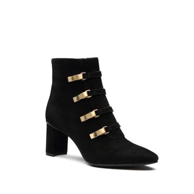 China Luxury Leather ankle boots for ladies women's winter boots with buckle 7 cm middle heel for sale