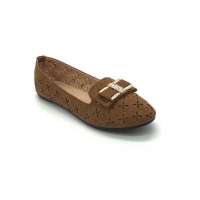 China Brown women shoes with elegant buckle designer fashion shoes slip on flat heel shoes for sale