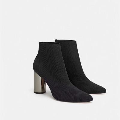 China Ladies black high heel Martin boots electroplating heel ankle boots knit bootleg dress shoes 2018 winter fashion boots for sale