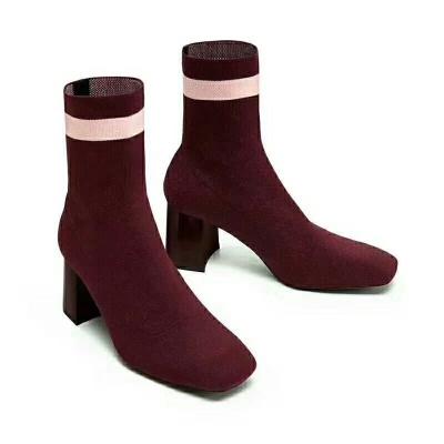China Women socks boots stretch fabric bootleg mid-calf boots chunky heel dress shoes 2018 winter fashion boots for sale