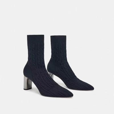 China Women socks boots with electroplating heel fashion dress shoes ankle boots knit bootleg 2018 winter fashion boots for sale