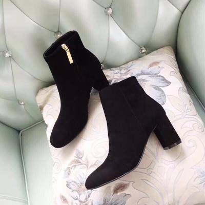 China Solid black leather boots casual winter boots for ladies suded leather upper material against cold winter leather boots for sale