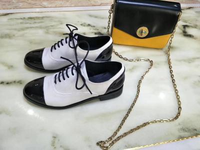 China Fashion leather shoes white and black patchwork low heel lace-up women dress shoes comfortable shoes free shipping for sale