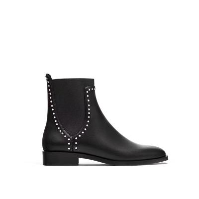 China Women Chelsea boots top quality leather boots Rivet boots black designer shoes 2018 new arrival free shipping for sale
