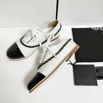 China Leather shoes with fashionable chains white and black patchwork loafers lace-up women dress shoes for sale