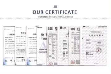 Hometeck product certifications including ISO and safety standards