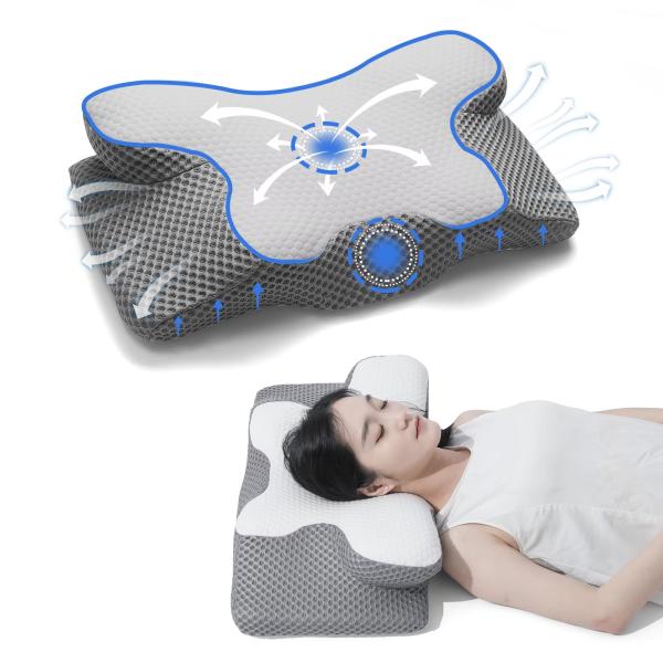 Quality Custom Shaped Cervical Orthopedic Smart Gray Memory Foam Sleeping Neck Bed Memory Foam Pillow for sale