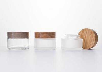 China 50ML GlASS EMPTY JARS WITH WOODEN LID,BAMBOO CAP SKINCARE LOTION COMESTIC PACKAGING NATUREL FRIENDLY COMESTIC PACKAGING for sale