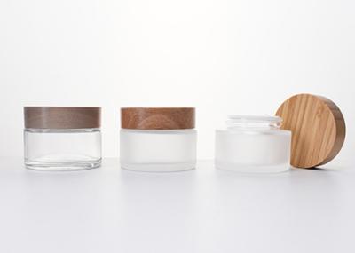 China 50ML GlASS EMPTY JARS WITH WOODEN LID,BAMBOO CAP SKINCARE LOTION COMESTIC PACKAGING NATUREL FRIENDLY COMESTIC PACKAGING for sale